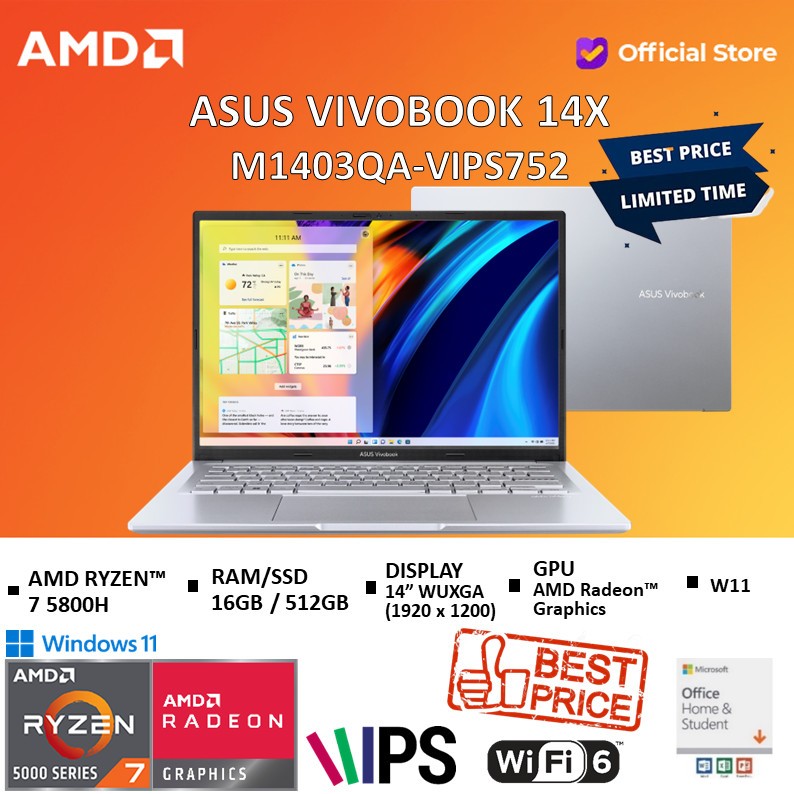 Jual ASUS VIVOBOOK 14X M1403QA RYZEN 7 5800H 16GB 512SSD W11+OHS IPS ...