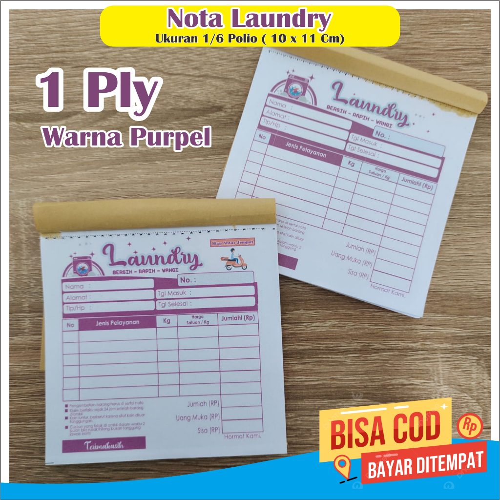 Jual nota laundry mini 1 ply ukuran 1/6 polio purpel nota londry ...