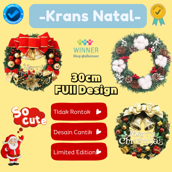Jual HIASAN KRANS NATAL DEKORASI NATAL Christmas XMAS 30cm Krans BULAT ...