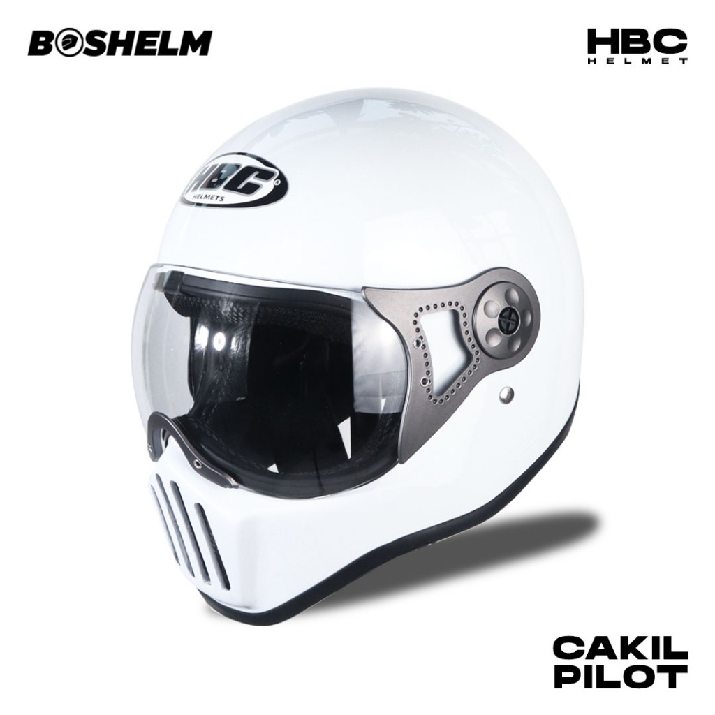Jual BOSHELM Helm Cakil Pilot HBC HITAM DOFF Helm Retro Full Face SNI ...