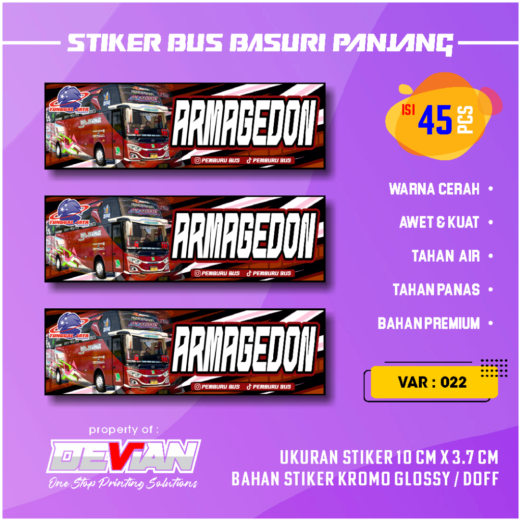 Jual stiker bus basuri ARMAGEDON panjang [022] isi 45 pcs warna cerah ...