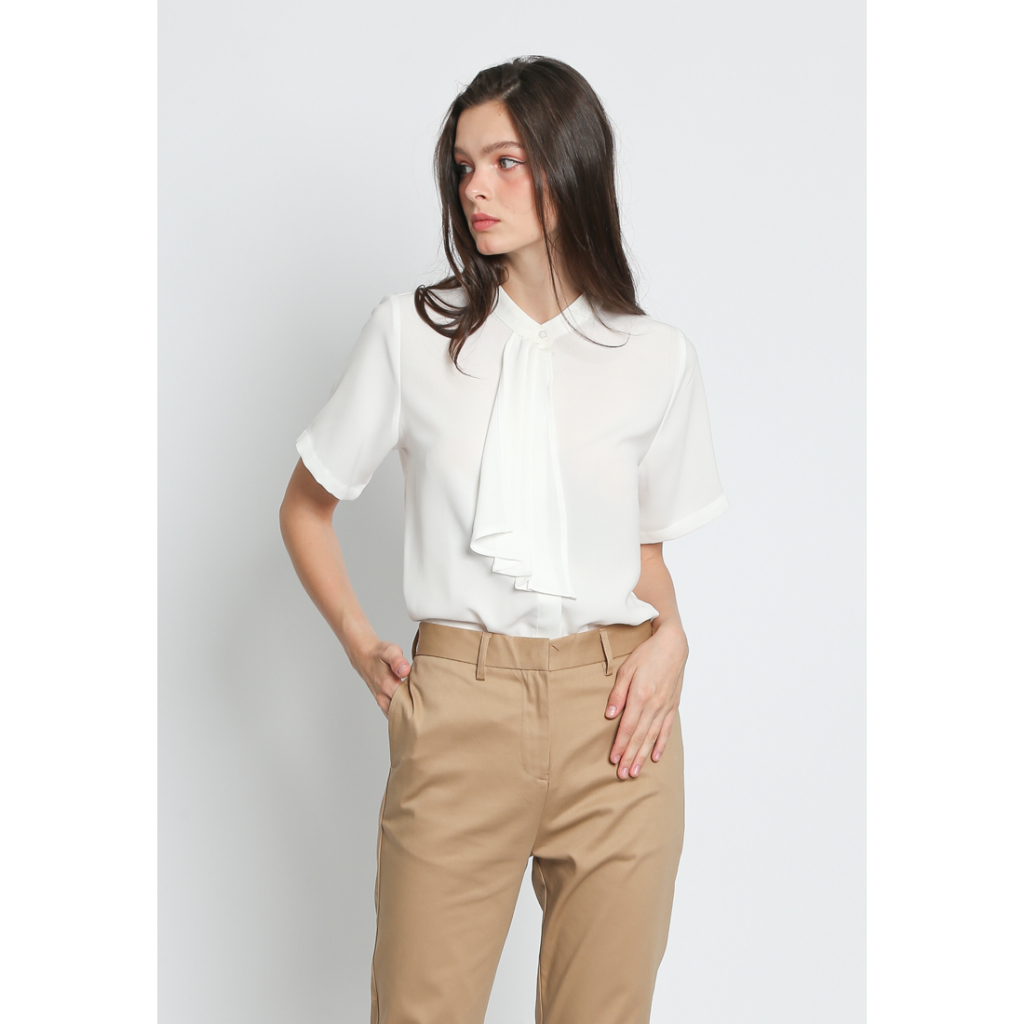Jual VALINO Ladies Blouse Wanita Putih Leher Pita D-BJBB03-A5 | Shopee ...
