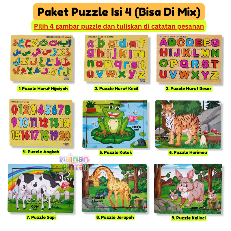 Jual Paket Puzzle Kayu Edukasi Isi 4 Pcs Bisa dimix Sesuai Keinginan ...