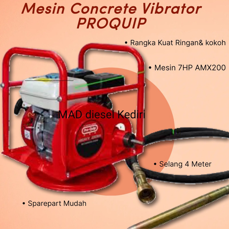 Jual Mesin vibrator beton PROQUIP komplit mesin penggerak & selang 4 meter | Shopee Indonesia
