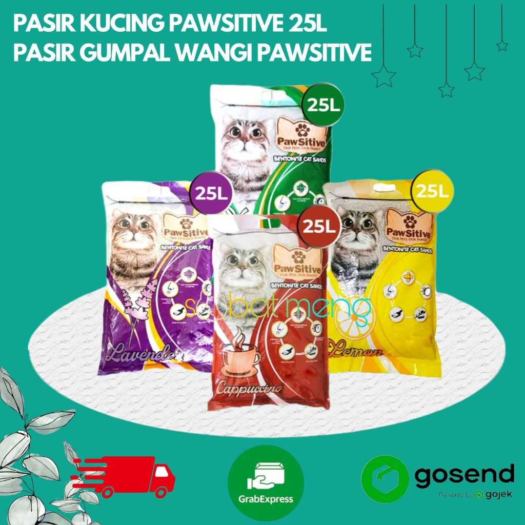 Jual PASIR KUCING PAWSITIVE 25L | PASIR GUMPAL WANGI PAWSITIVE - GRAB ...