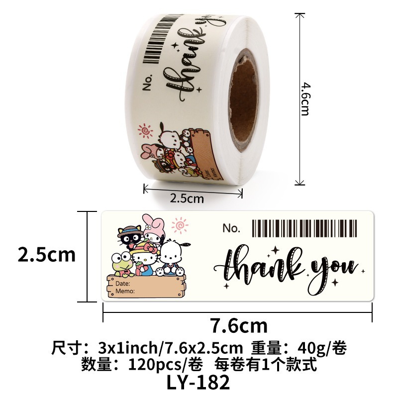 Jual (120PCS) STICKER MEMO ROLL SANRIO LABEL THANK YOU PANJANG / STIKER ...