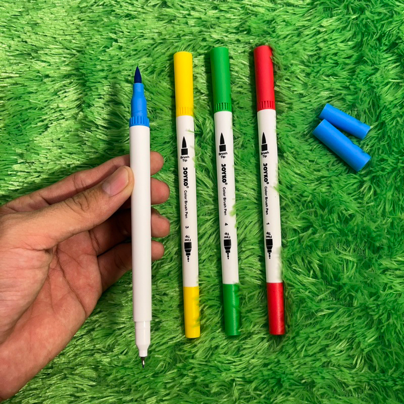 Jual Brush Pen joyko Warna Merah Kuning Hijau Biru mata tinta 2 sisi ...