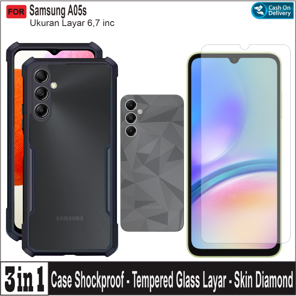 Jual Hard Case Samsung A05 Á05s Paket 3in1 Casing Cover Armor ...