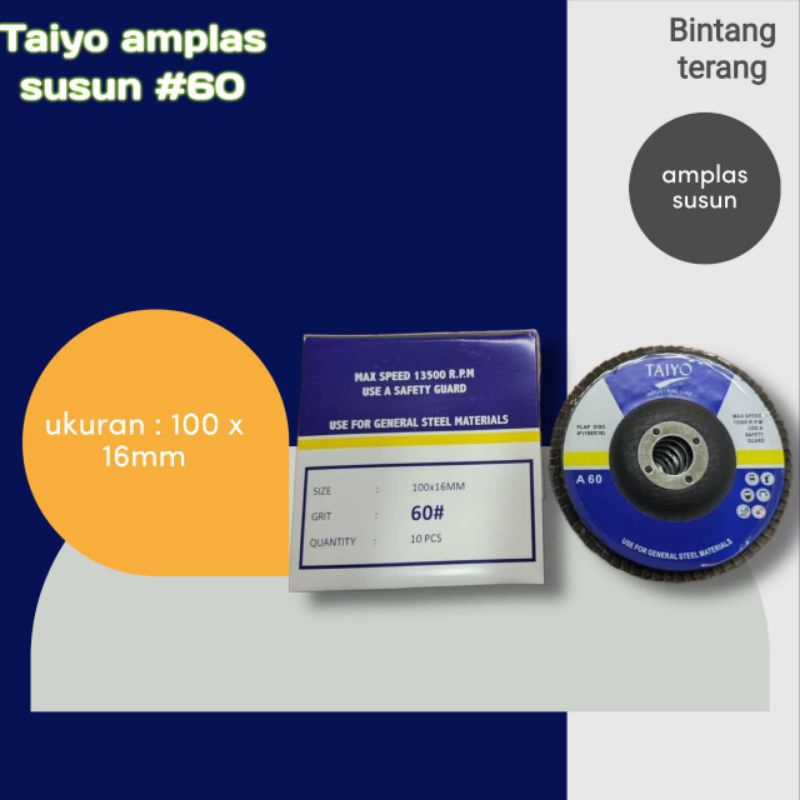 Jual Amplas susun Taiyo Flap Disc 4" Spec A 60 isi 10 pcs | Shopee ...