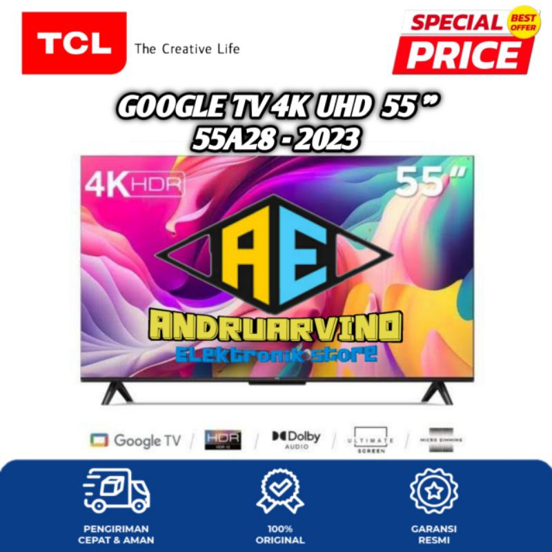 Jual LED TV TCL 55A28 - 55 inch Google TV - 4K UHD - Dolby Audio ...