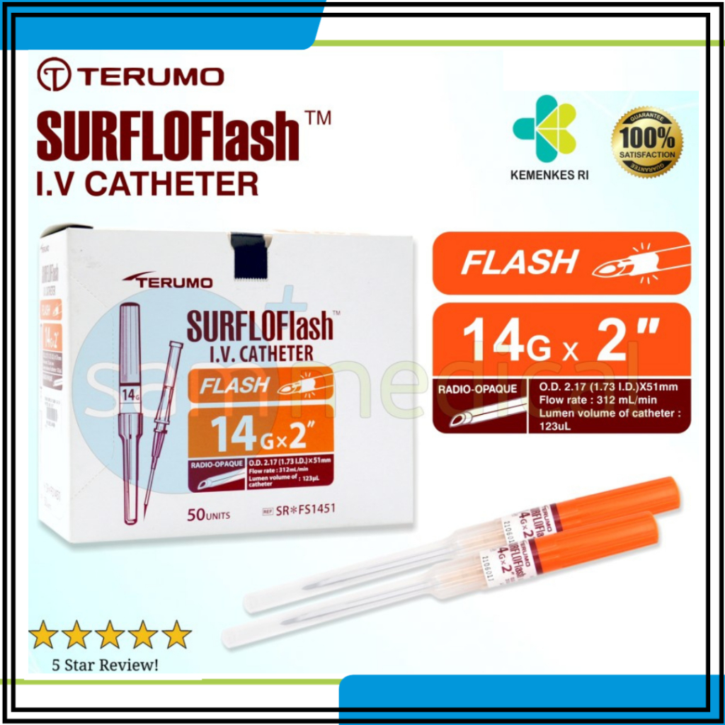 Jual Terumo Surflo Flash IV Catheter - 14G x 2" (Oranye) / Jarum Infus ...
