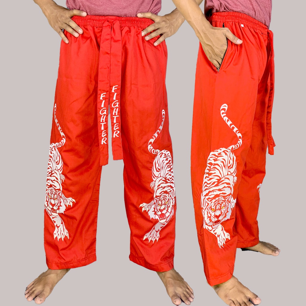 Jual CELANA KOMPRANG MERAH BORDIR HARIMAU MACAN PUTIH BAHAN DRIL AWET ...