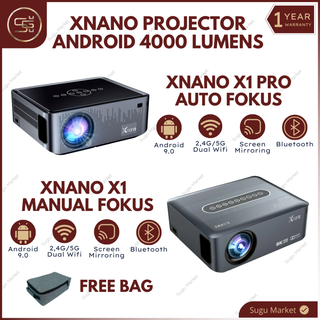 Jual Proyektor XNANO X1 PRO Android 9.0 Wifi Bluetooth 4000 Lumens ...