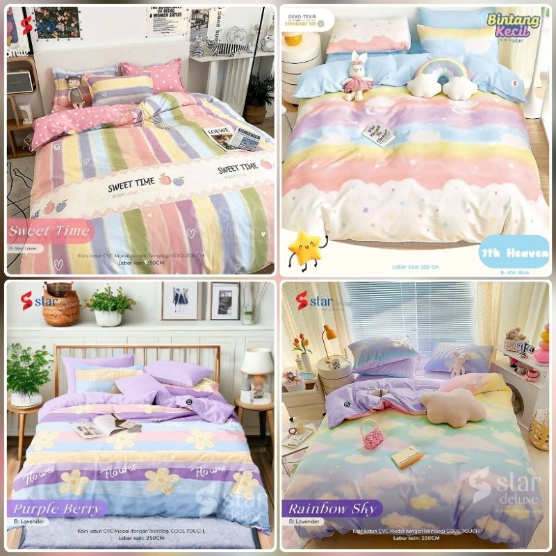 Jual sprei set Korean cotton candy bahan katun star all size 90x200 ...