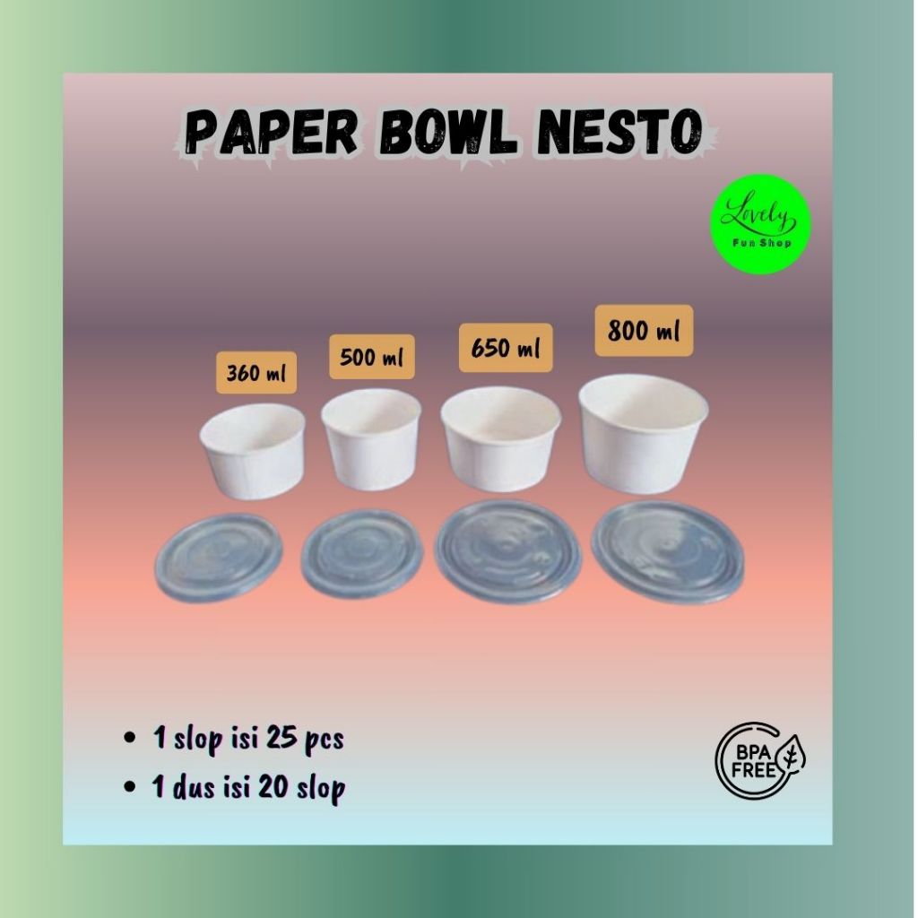 Jual [1 pack] Kemasan Paper Bowl NESTO Putih & Kraft 360ml 500ml 650ml ...