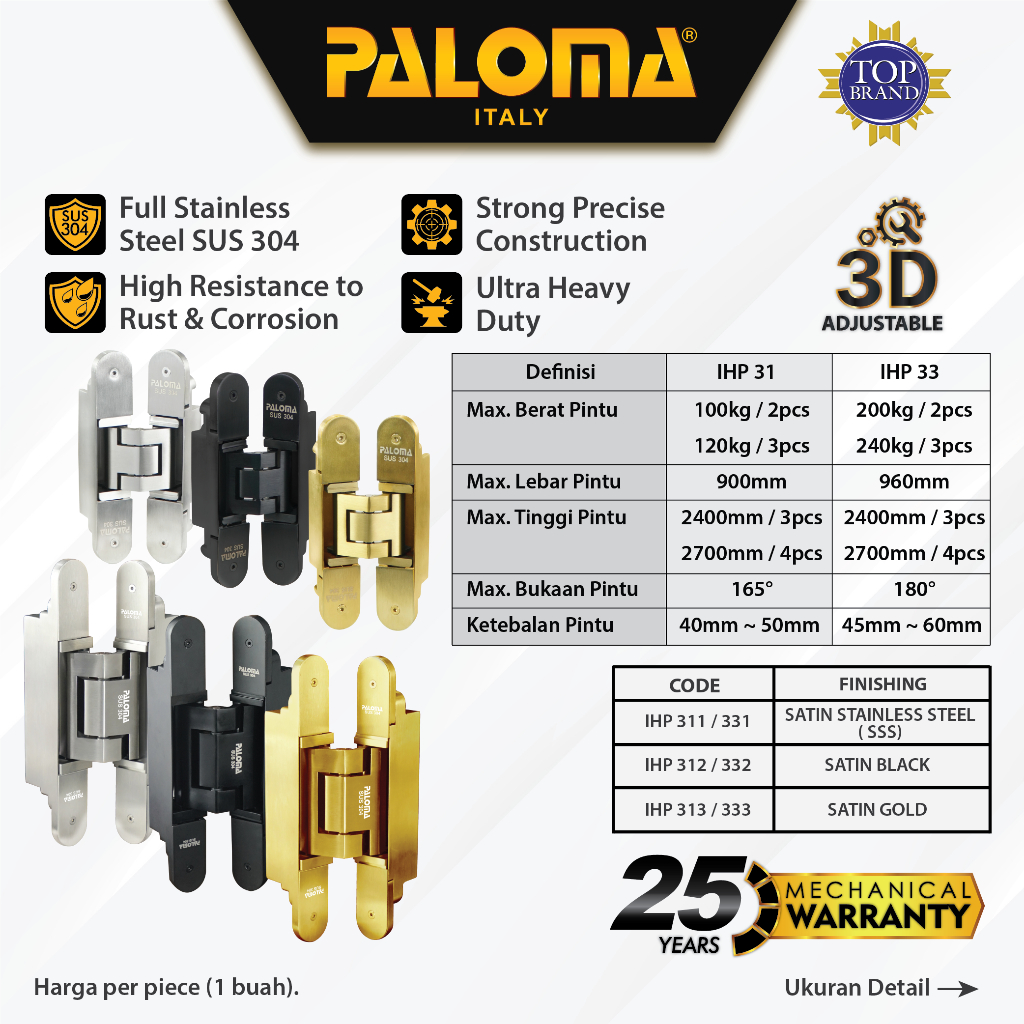 Jual PALOMA Engsel Tanam Invisible Concealed Hinge Pintu Jendela IHP 31 ...