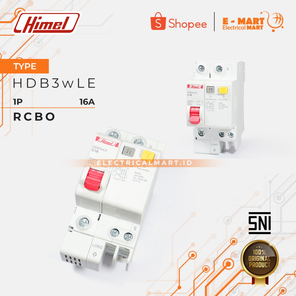 Jual HIMEL RCBO RCCB (ELCB+MCB) 1P+N 1 Phase 16A 25A 30mA Proteksi Setrum | Shopee Indonesia