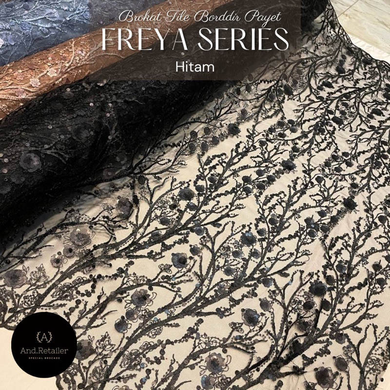 Jual Bahan Kain Brukat Tile Payet Mewah Freya Series Warna Hitam ...