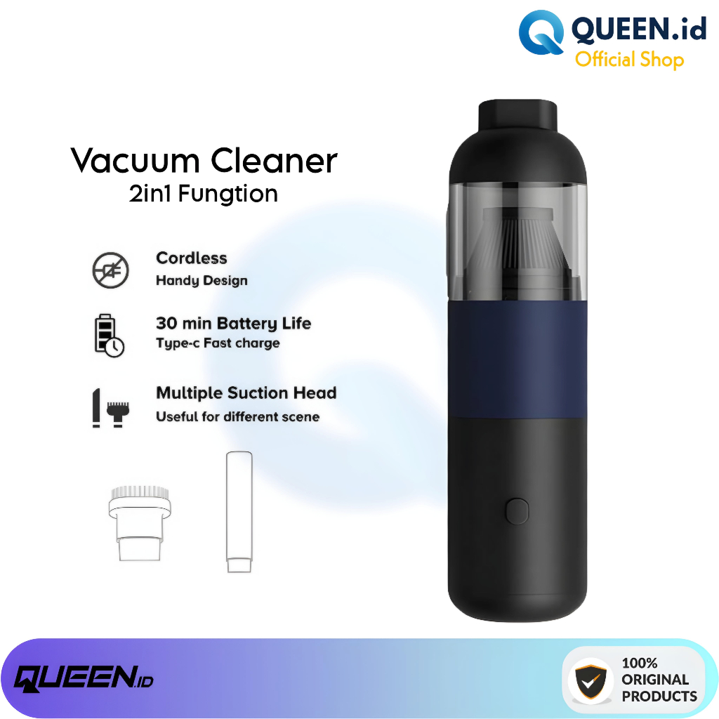 Jual QUEEN Car Vacuum Cleaner Penyedot Debu Wireless 4Kpa 120W USB C ...