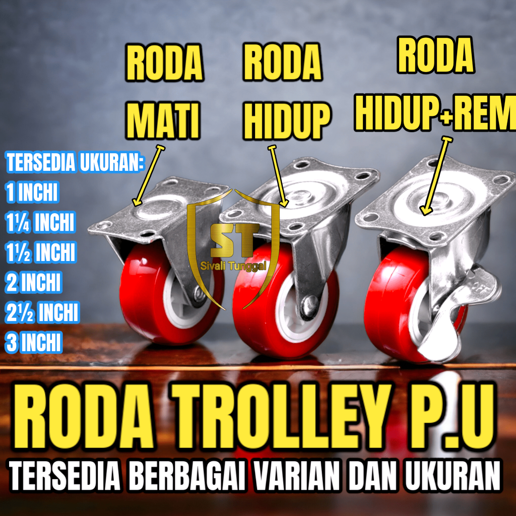 Jual RODA TROLI PU MERAH 1 INCHI | MATI | HIDUP | HIDUP + REM | Shopee ...