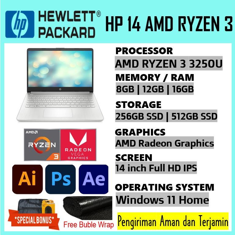 Jual laptop design HP amd ryzen 3 16GB 512GB 14 inch Full HD IPS Silver ...