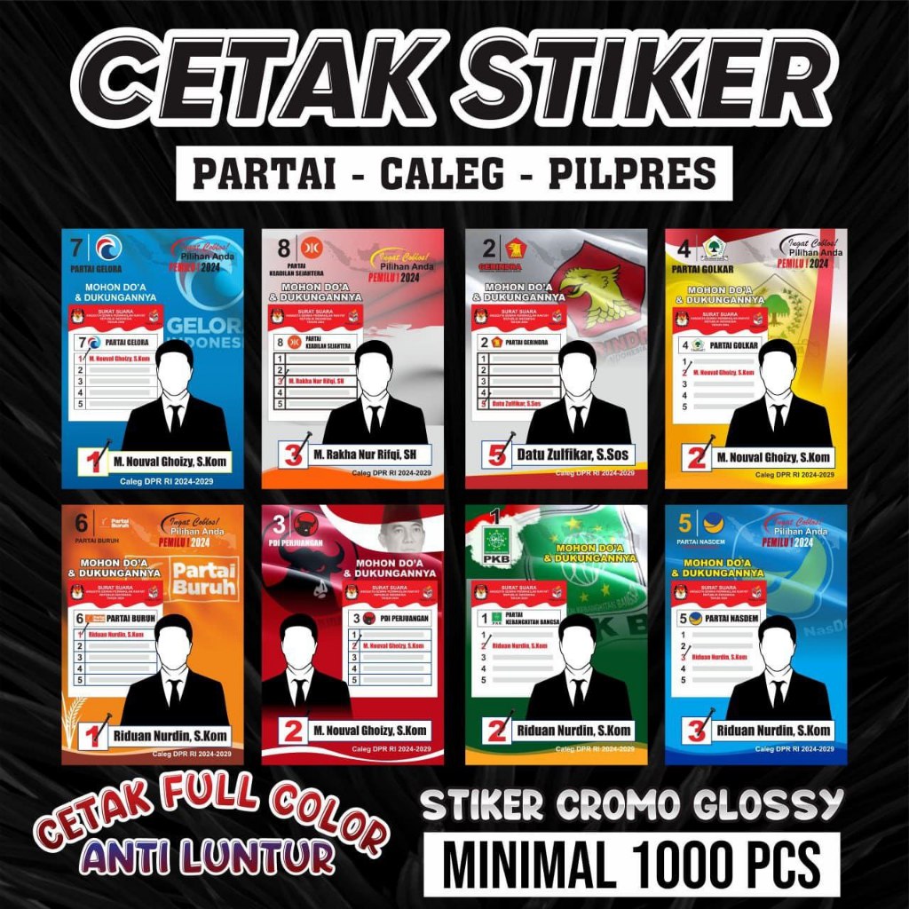 Jual Stiker Caleg 2024 Murah Meriah Free Desain Ukuran 10 x 15 CM ...