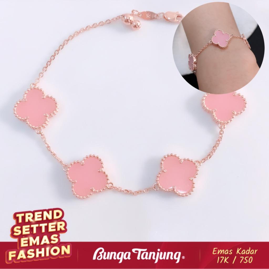 Jual GELANG CLOVER PINK - EMAS 17K - BUNGA TANJUNG GOLD | Shopee Indonesia