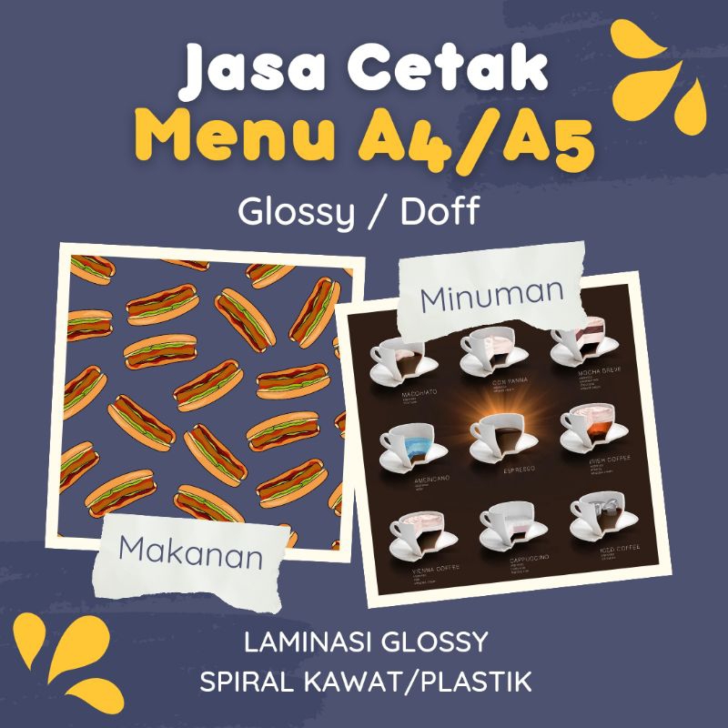 Jual Cetak Menu Makanan Minuman Kafe Restoran Warung A4 A5 (per lembar ...