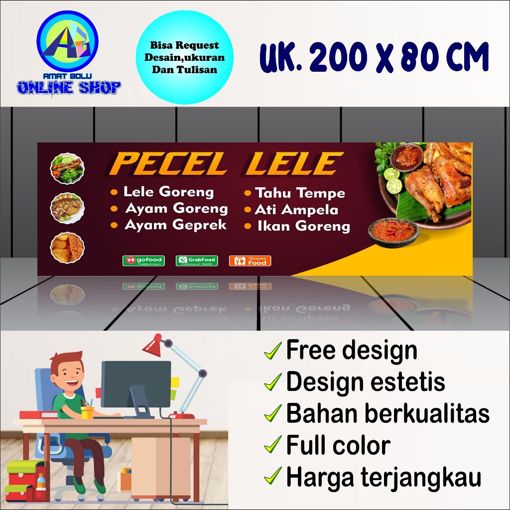 Jual MMT,SPANDUK PECEL LELE UKURAN 200X80 WARNA MERAH HATI BISA REQUEST ...