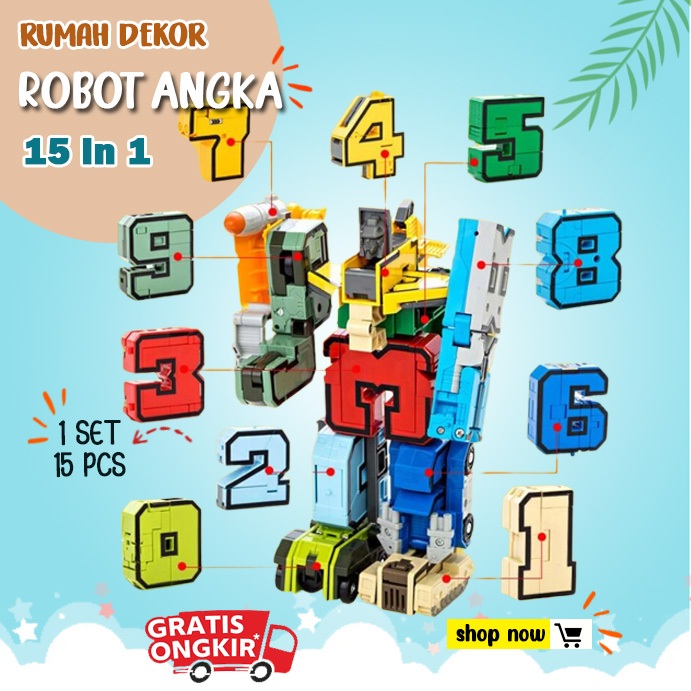 Jual Robot Angka 15 in1 Mainan Anak Robot Number Edukasi | Shopee Indonesia