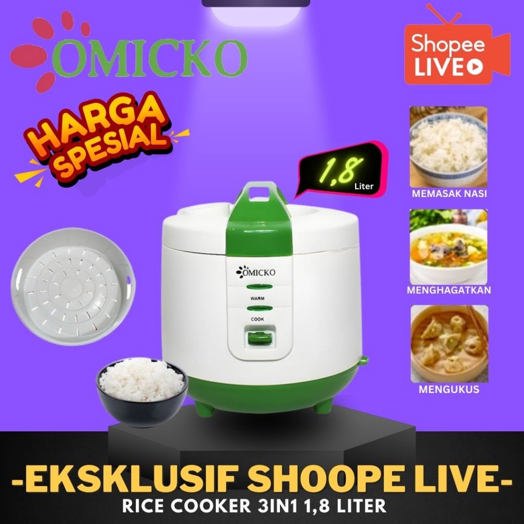 Jual (EKSKLUSIF LIVE) MAGIC COM / RICE COOKER OMICKO MC-101PL / MC-108PL / MC 101 PL / MC 108 PL ...