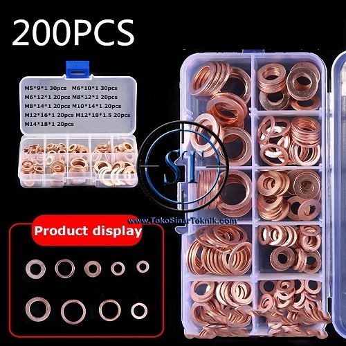 Jual 200 PCS Copper Washer Seal Ring Tembaga Kuningan M5-M14 Baut ...