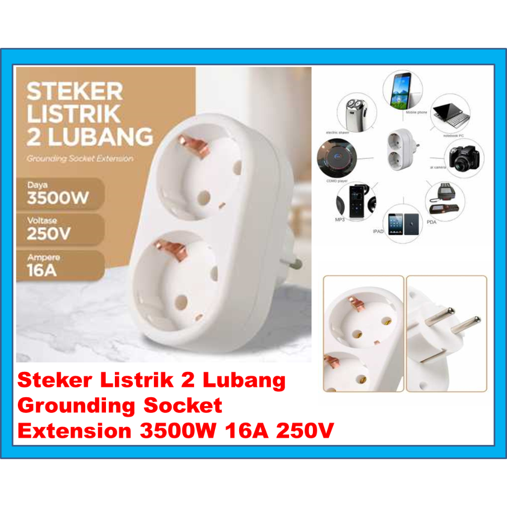 Jual ELEKTRONIK Steker Listrik 2 Lubang Grounding Socket Extension ...
