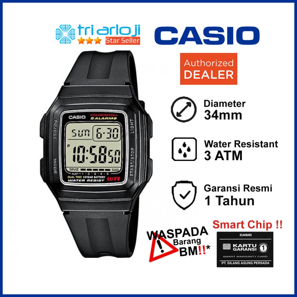 Jual CASIO F-201WA-1ADF Jam Tangan Unisex Pria Wanita Digital Hitam F210WA F-201WA-1A | Shopee ...