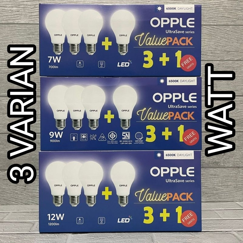 Jual OPPLE ULTRA SAVE LAMPU led bulb 7W 9W 12W PUTIH VALUE PACK 3 FREE ...