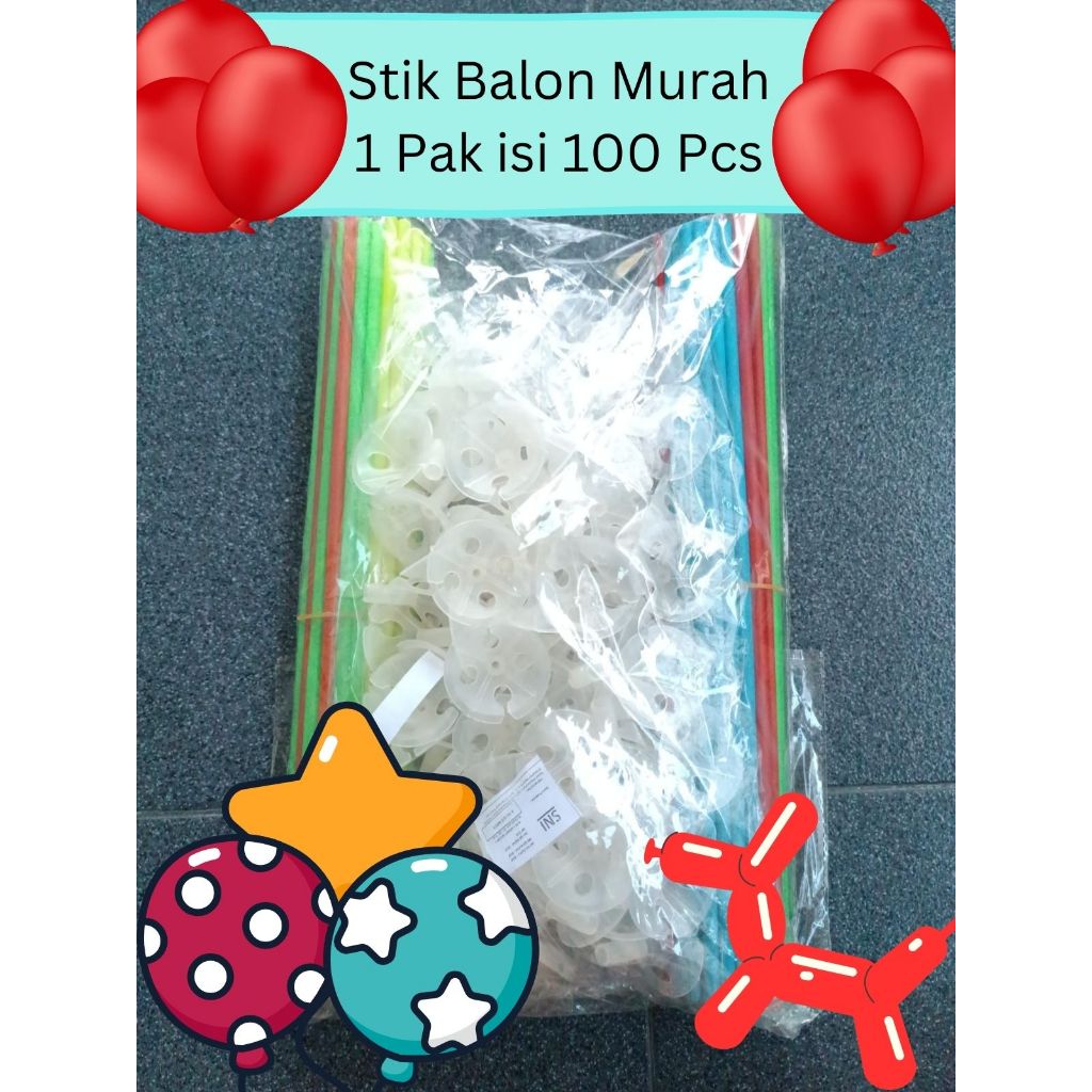 Jual STIK STICK BALON BIASA SERTA CUP PLASTIK WARNA WARNI 1 PAK ISI 100 ...