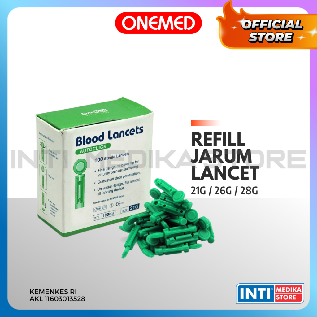 Jual ONEMED - Blood Lancets Autoclick 21G / 26G / 28G | Refill Jarum Lancet | Shopee Indonesia