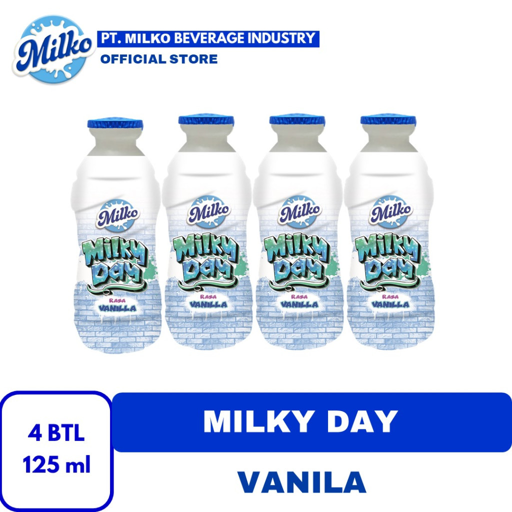 Jual MILKO MILKY DAY SUSU RASA VANILA 125 ml isi 4 botol | Shopee Indonesia