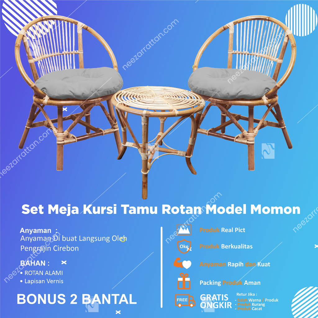 Jual Kursi Teras model MOMON Tamu Minimalis 1 set Rotan Aesthetic Kayu ...