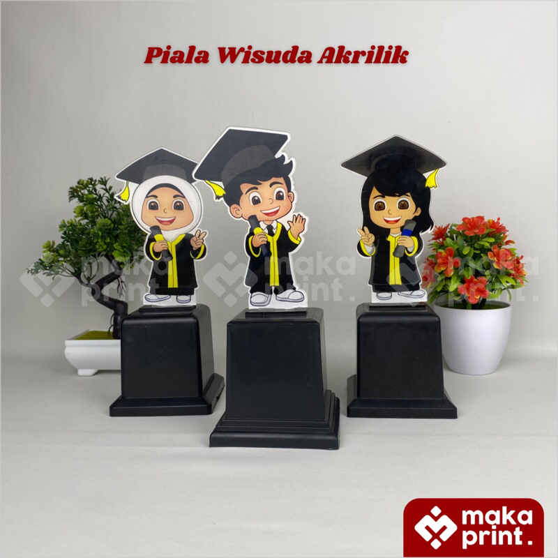Jual Piala Akrilik Wisuda (Hijab Hitam) - Piala Wisuda Karakter ...