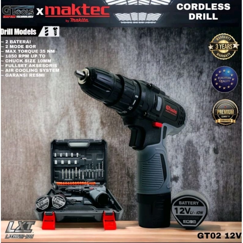 Jual Bor Maktec X Gtools GT02 12V 2 baterai fullset aksesoris | Shopee ...