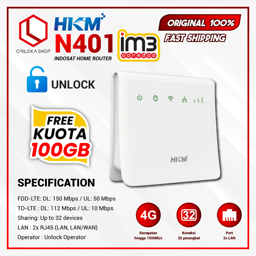 Jual HKM N401 Indosat IM3 Modem Router Wifi 4G Unlock Operator Free ...