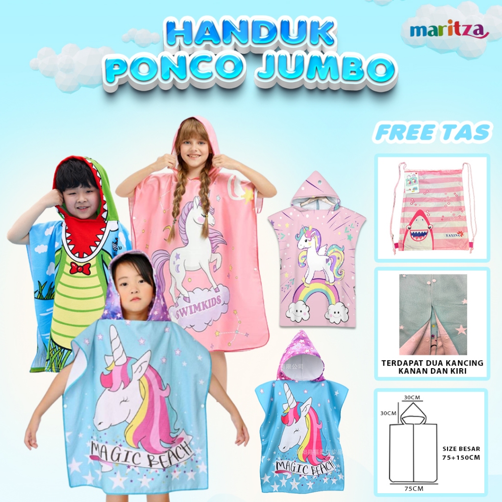 Jual Maritza Handuk Renang Anak Jumbo Free Tas Punggung / Handuk Ponco ...