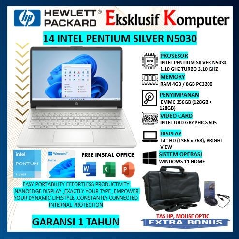 Jual LAPTOP SEKOLAH HP INTEL PENTIUM SILVER N5030 4GB 256GB LAYAR 14 ...
