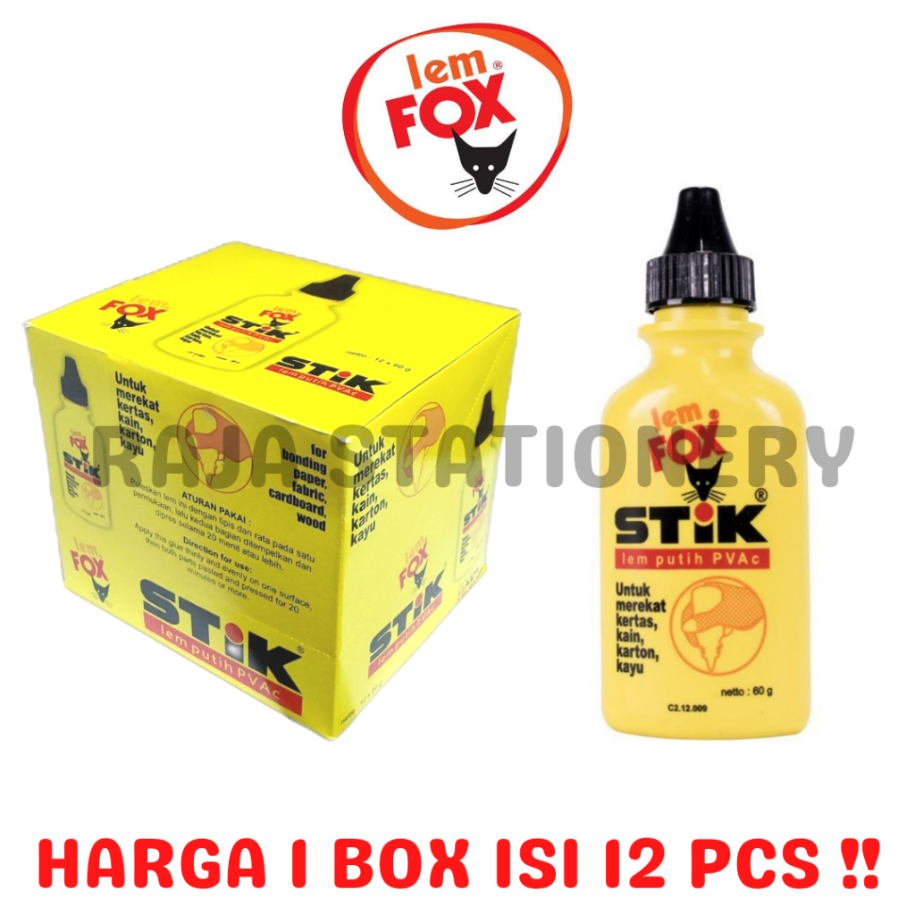Jual LEM FOX STICK 60gr GLUE BOTOL LEM CAIR PUTIH KAYU PVAC KERTAS [12PCS] | Shopee Indonesia