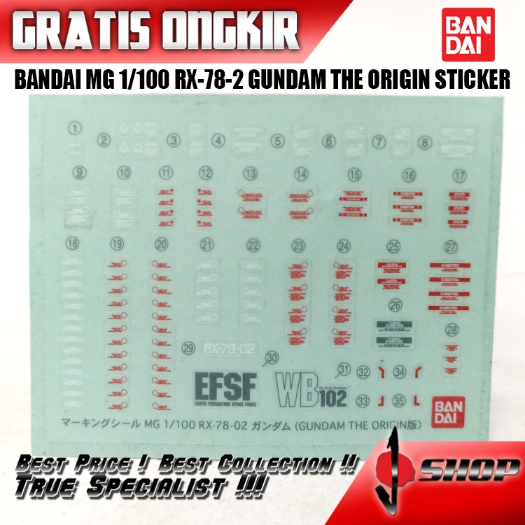 Jual BANDAI MG 1-100 RX-78-2 GUNDAM THE ORIGIN STICKER MG794 | Shopee ...