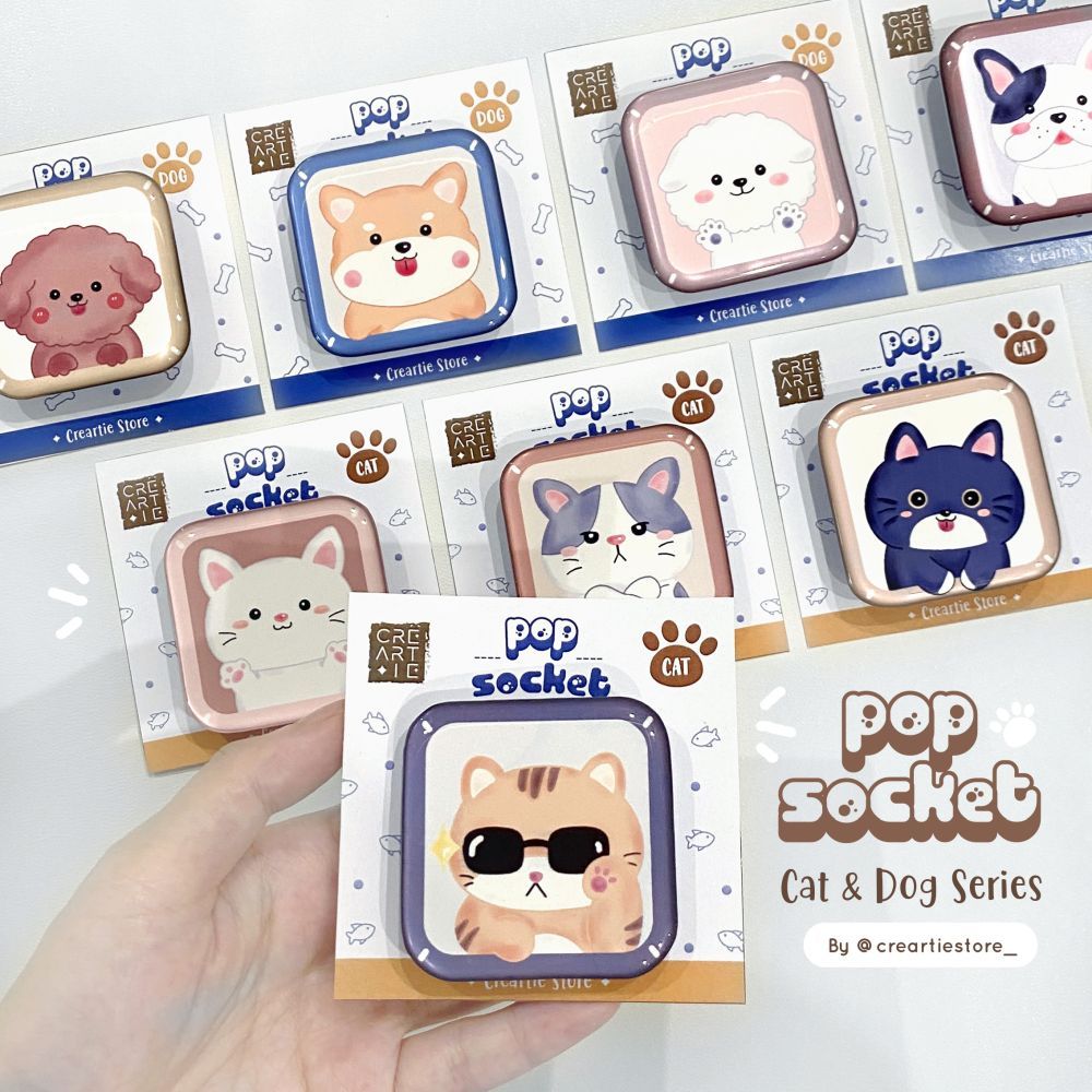 Jual CREARTIE Acrylic Pop Socket Phone Holder Cat & Dog Series ...