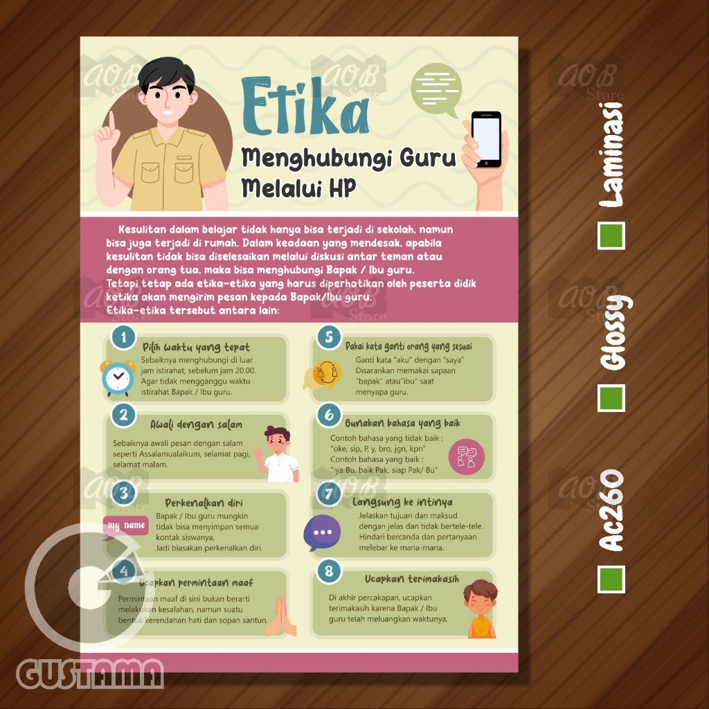 Jual Poster Etika Menghubungi Guru Melalui HP, Poster Edukasi Laminasi ...