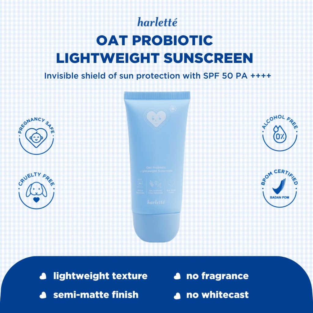 Jual Harlette Oat Probiotic Lightweight Sunscreen SPF 50 PA ...