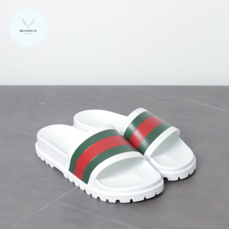 Jual GUCCI Men Web Slides in White | Shopee Indonesia